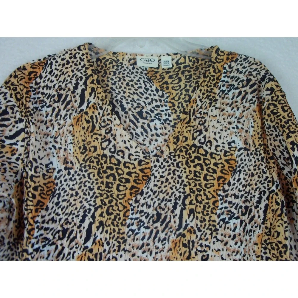 Cato | Tops | Cato Woman Leopard Print Crinkle Blouse Vneck Bell Sleeve ...
